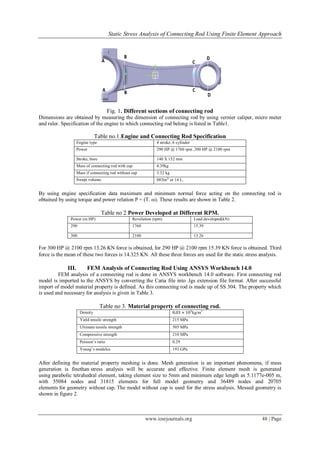 Static Stress Analysis of Connecting Rod Using Finite Element Approach | PDF
