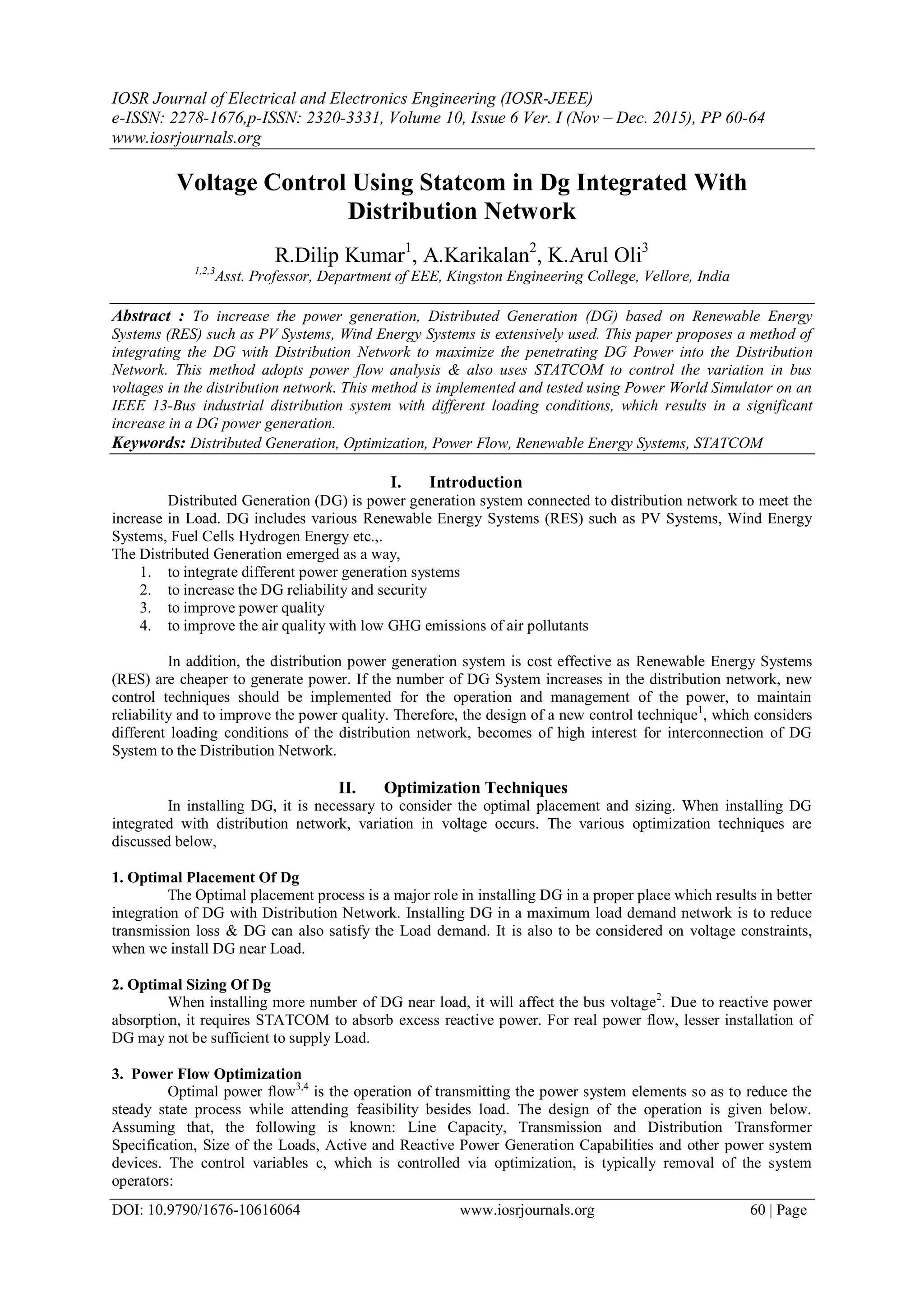 Voltage Control Using Statcom in Dg Integrated With Distribution Network | PDF