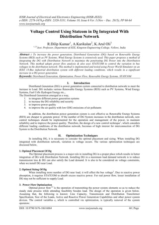 Voltage Control Using Statcom in Dg Integrated With Distribution Network | PDF