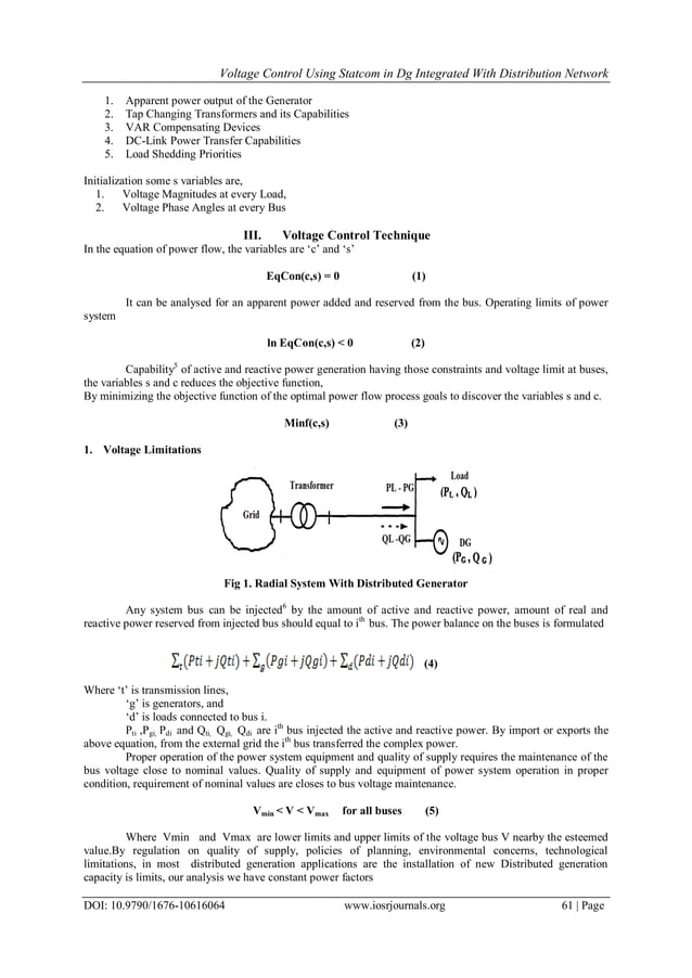 Voltage Control Using Statcom In Dg Integrated With Distribution Network Pdf