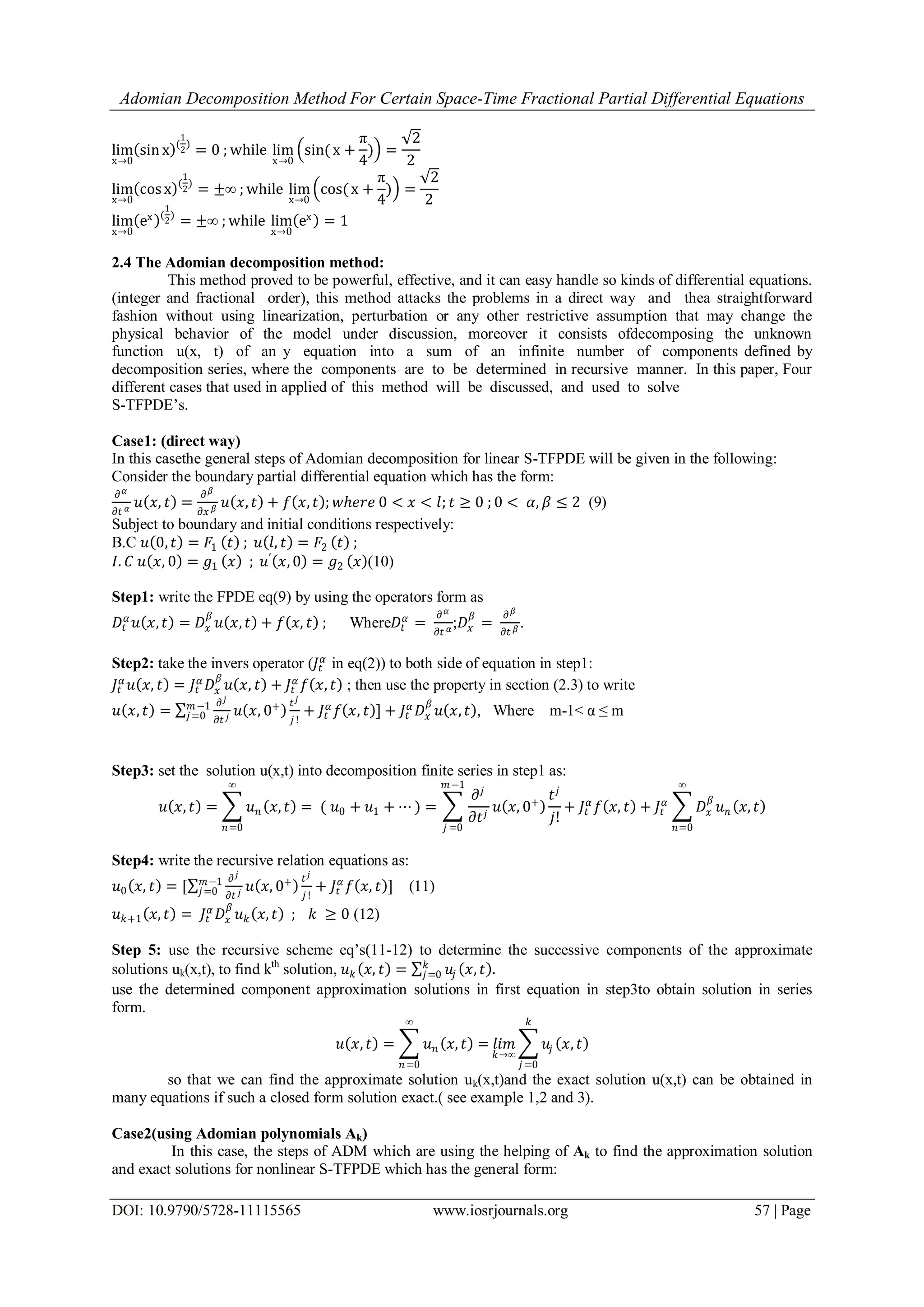 Adomian Decomposition Method for Certain Space-Time Fractional Partial ...