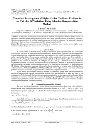 Numerical Investigation of Higher Order Nonlinear Problem in the Calculus Of Variations Using ...