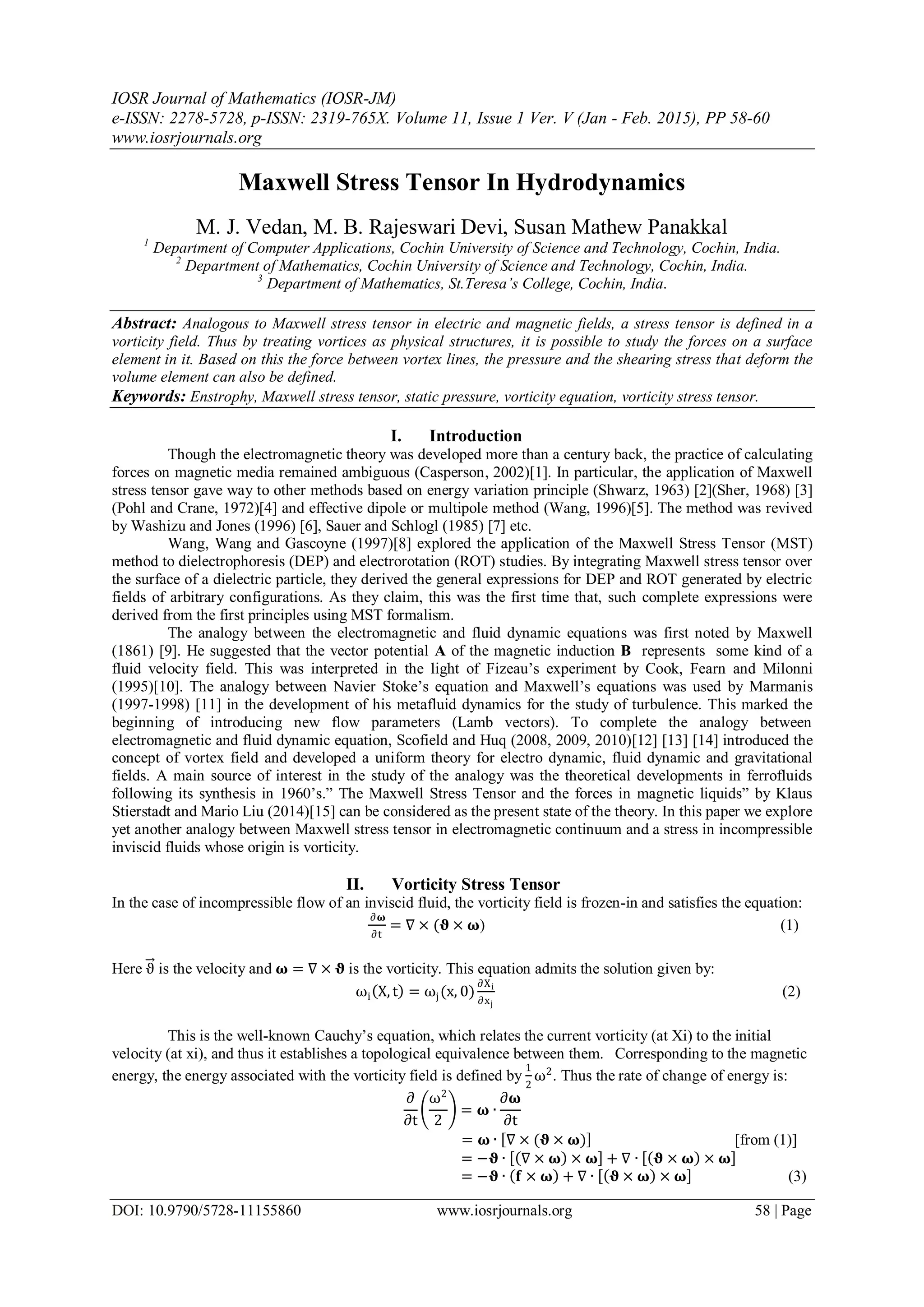 Maxwell Stress Tensor In Hydrodynamics | PDF