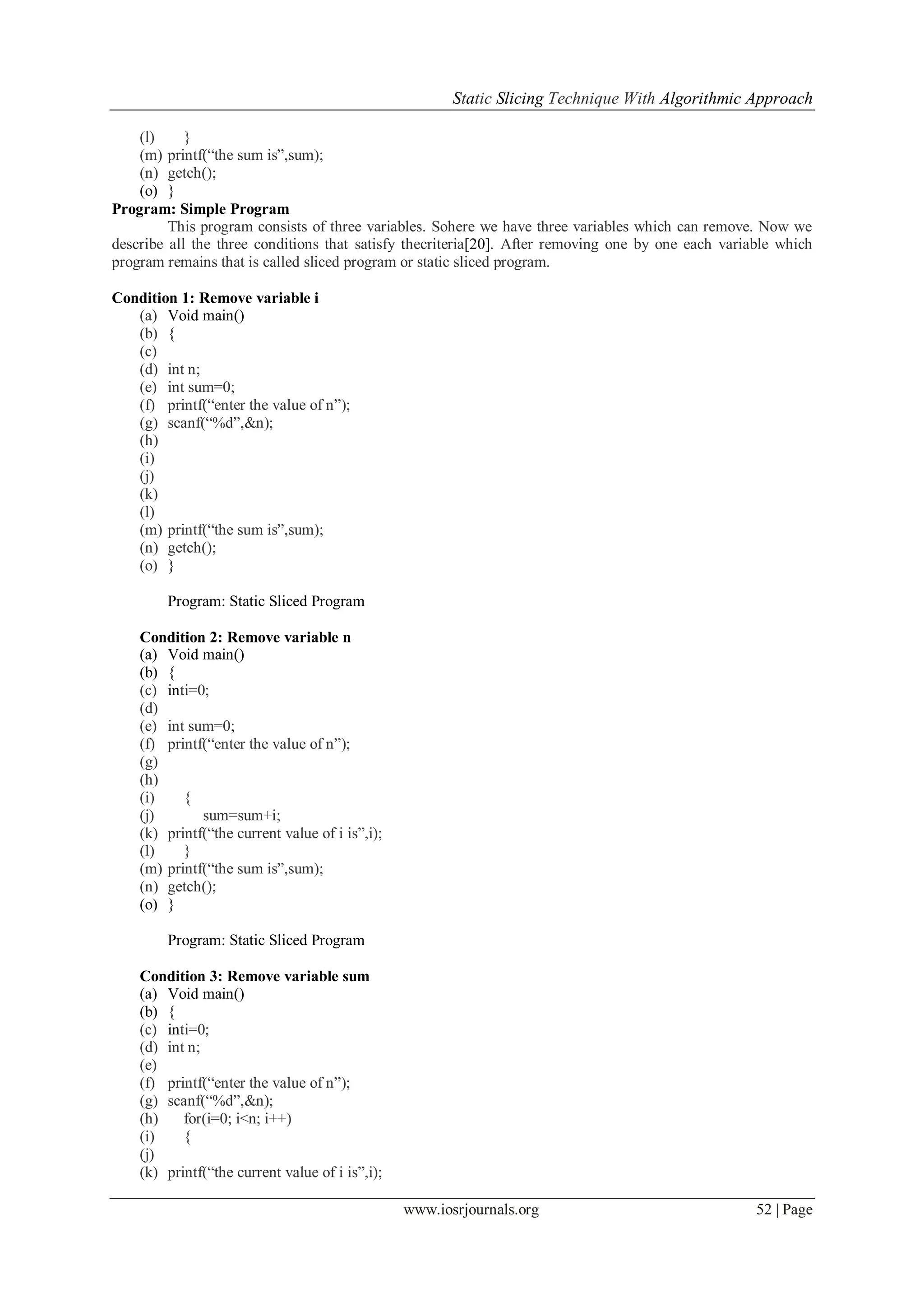 Static Slicing Technique with Algorithmic Approach | PDF