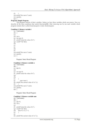 Static Slicing Technique with Algorithmic Approach | PDF