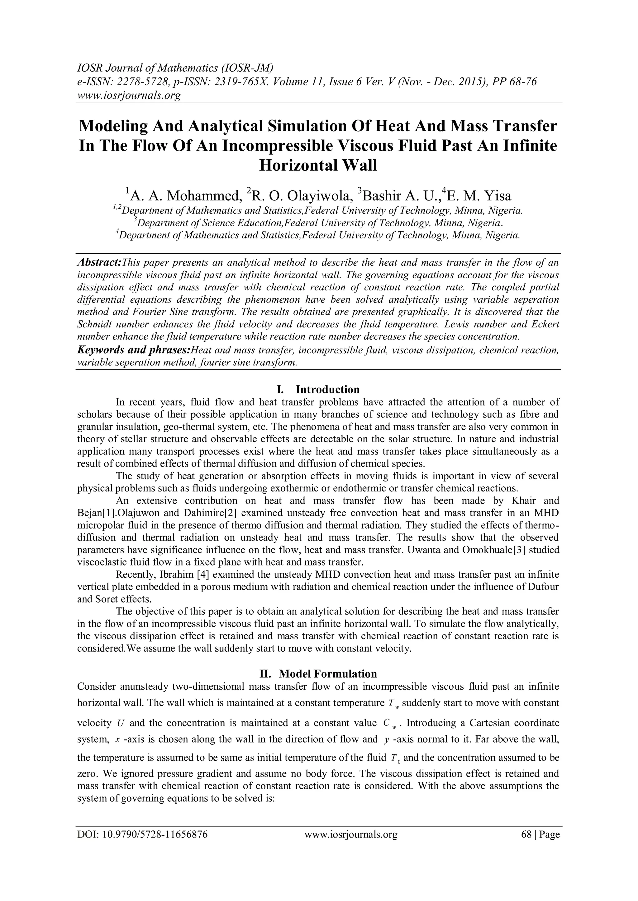 Modeling And Analytical Simulation Of Heat And Mass Transfer In The
