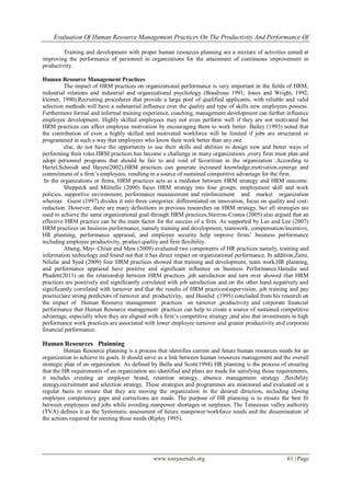 Evaluation of Human Resource Management Practices on the Productivity ...