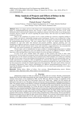 Delay Analysis of Projects and Effects of Delays in the Mining ...