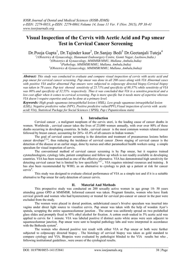 Visual Inspection of the Cervix with Acetic Acid and Pap smear Test in ...