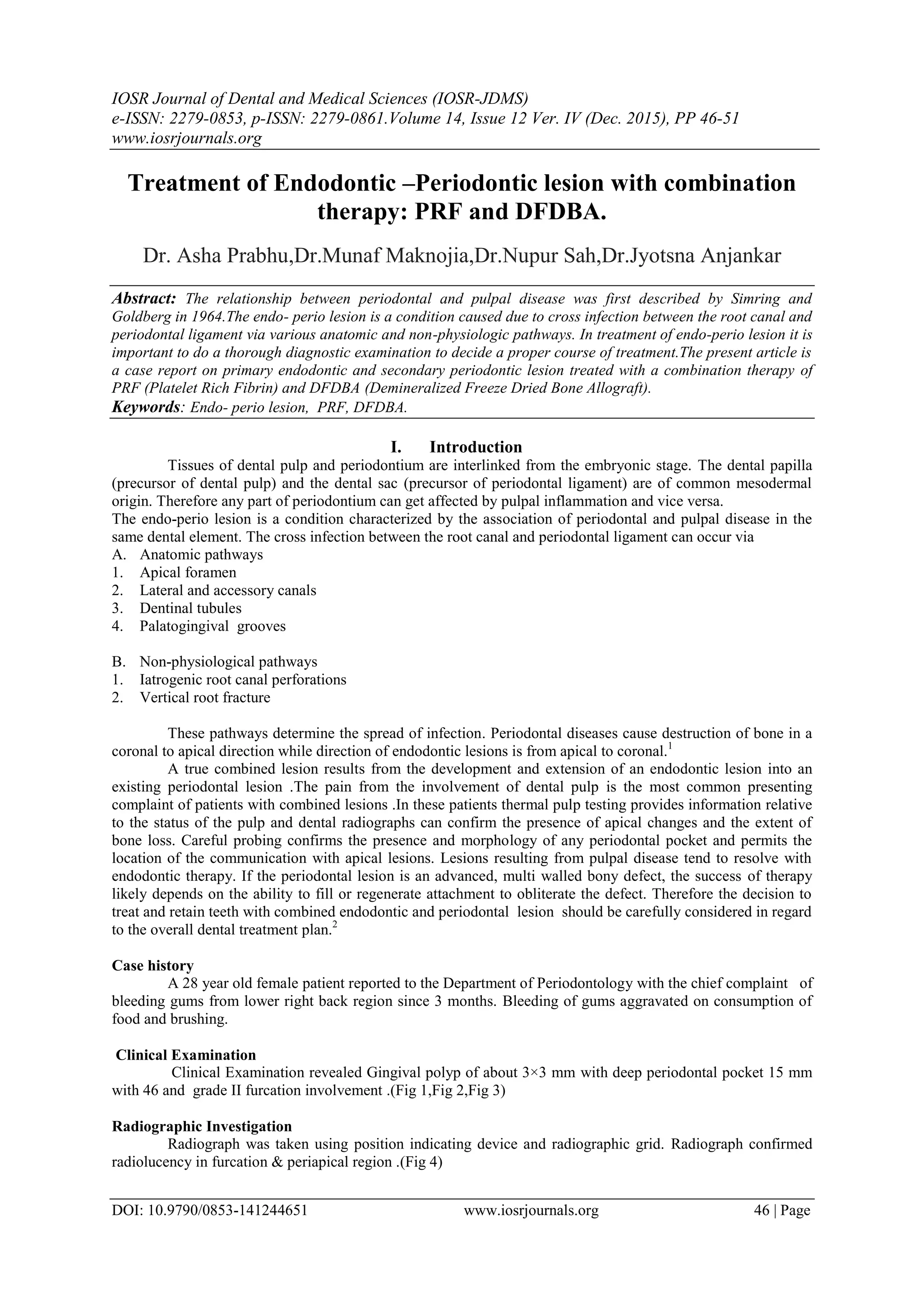 Treatment of Endodontic –Periodontic lesion with combination therapy ...