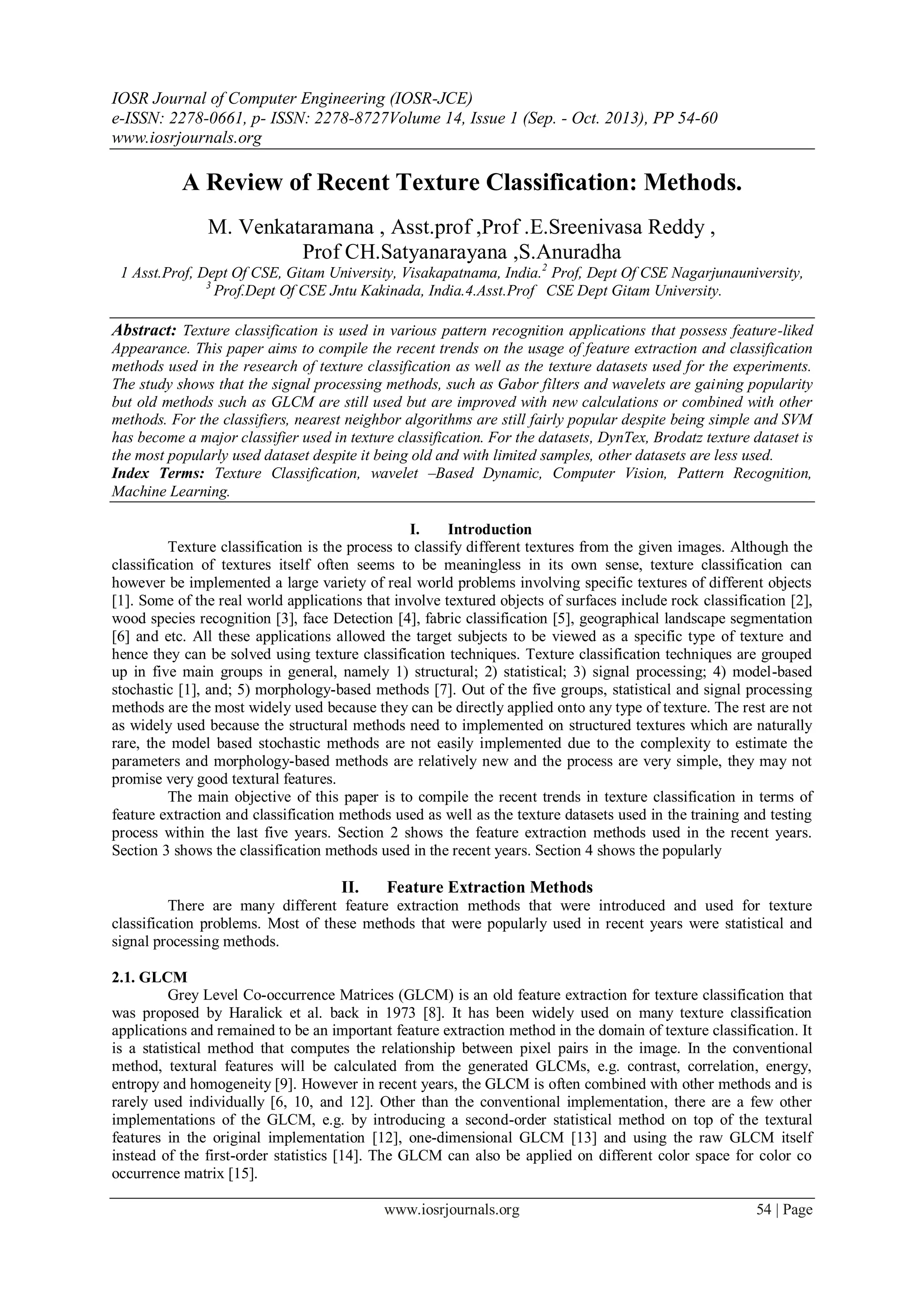 A Review of Recent Texture Classification: Methods | PDF