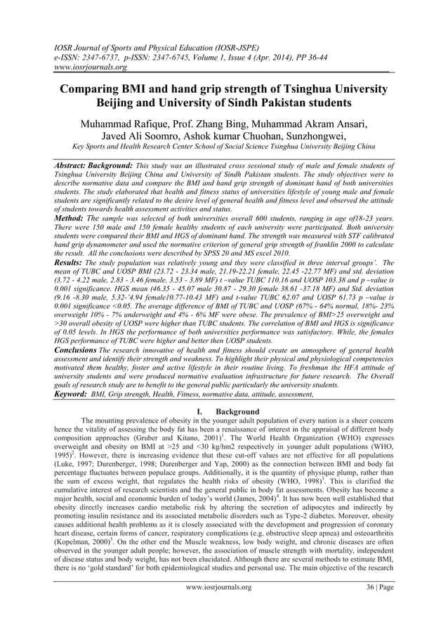 Comparing BMI and hand grip strength of Tsinghua University Beijing and ...
