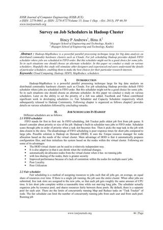 Survey on Job Schedulers in Hadoop Cluster | PDF