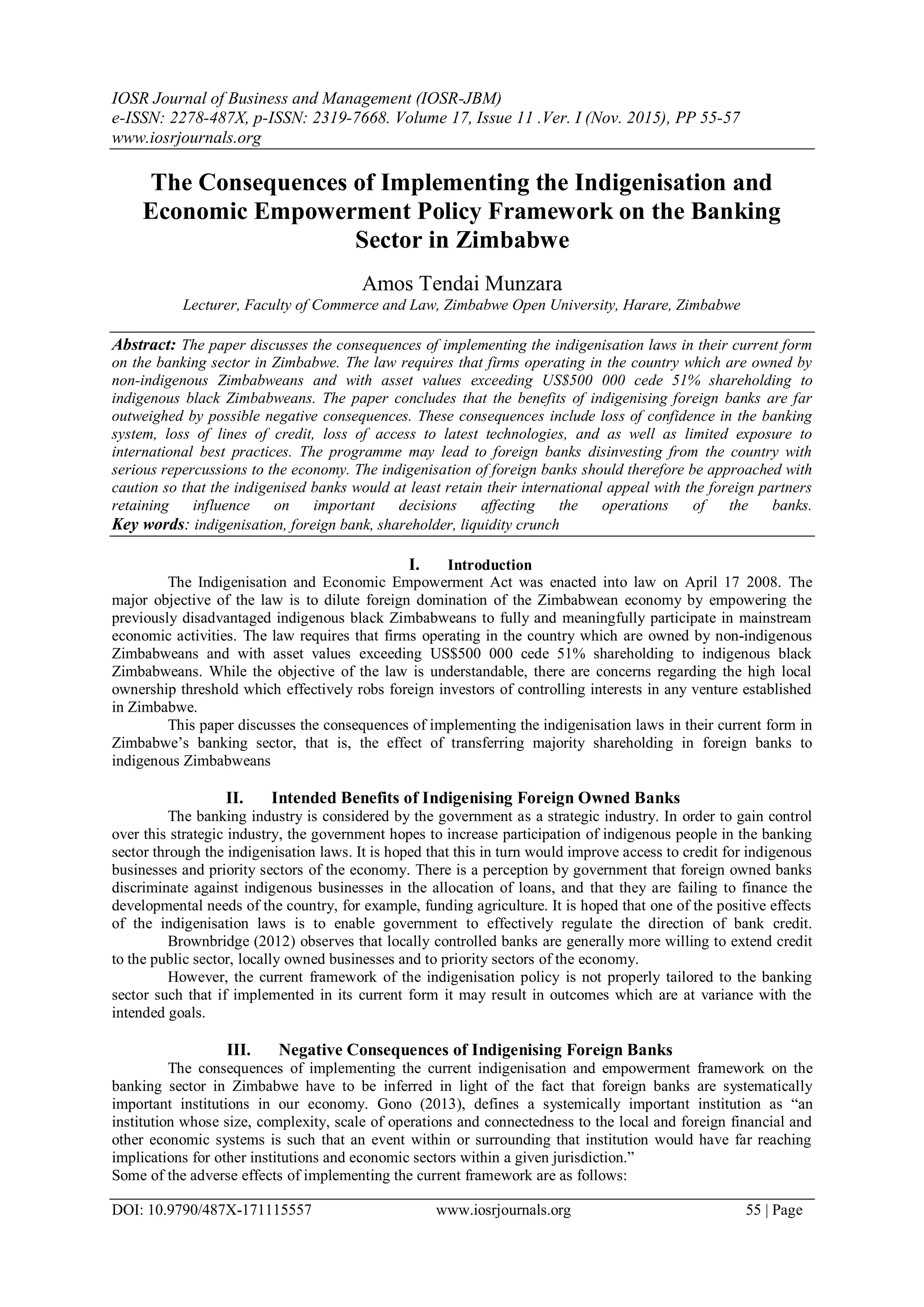 The Consequences of Implementing the Indigenisation and Economic ...