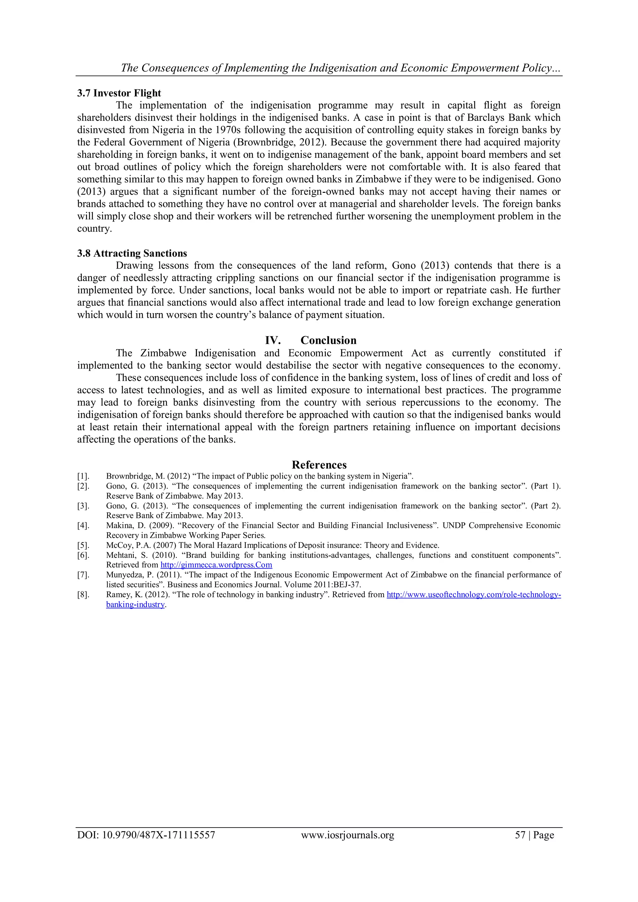 The Consequences of Implementing the Indigenisation and Economic ...