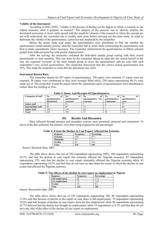 Impact of Coal Export and Economic Development in Nigeria (A Case Study ...