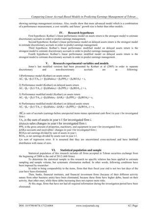 Comparing Linear Accrual-Based Models in Predicting Earnings Management ...