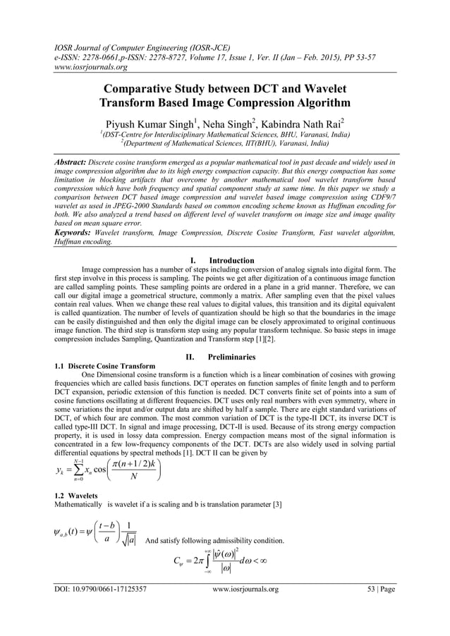 Comparative Study between DCT and Wavelet Transform Based Image Compression Algorithm | PDF ...