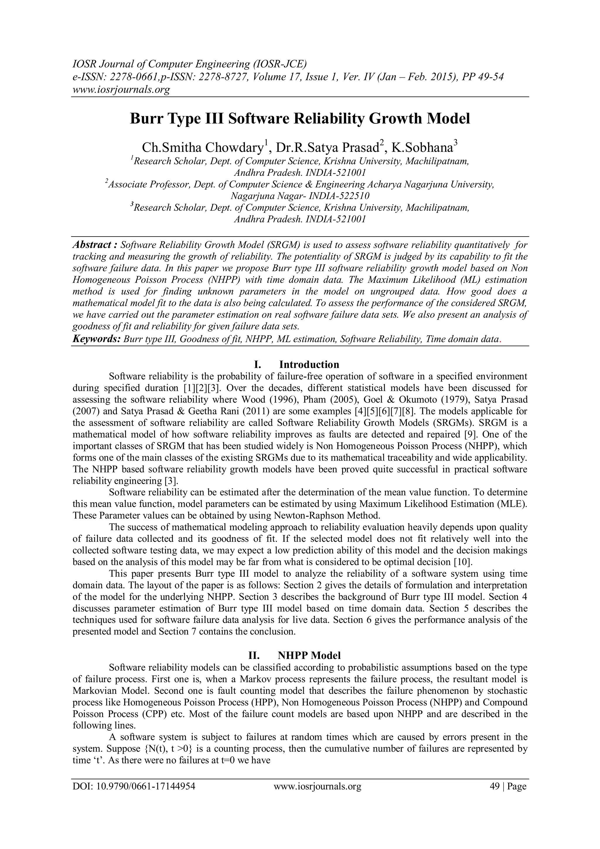 Burr Type III Software Reliability Growth Model | PDF | Operating Systems | Computer Software ...