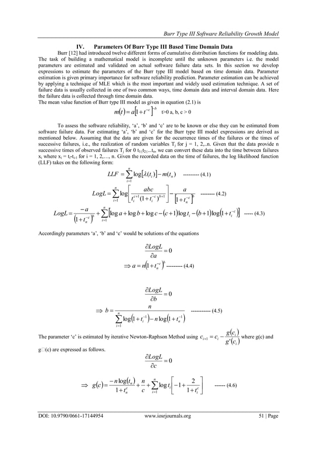Burr Type III Software Reliability Growth Model | PDF | Operating Systems | Computer Software ...