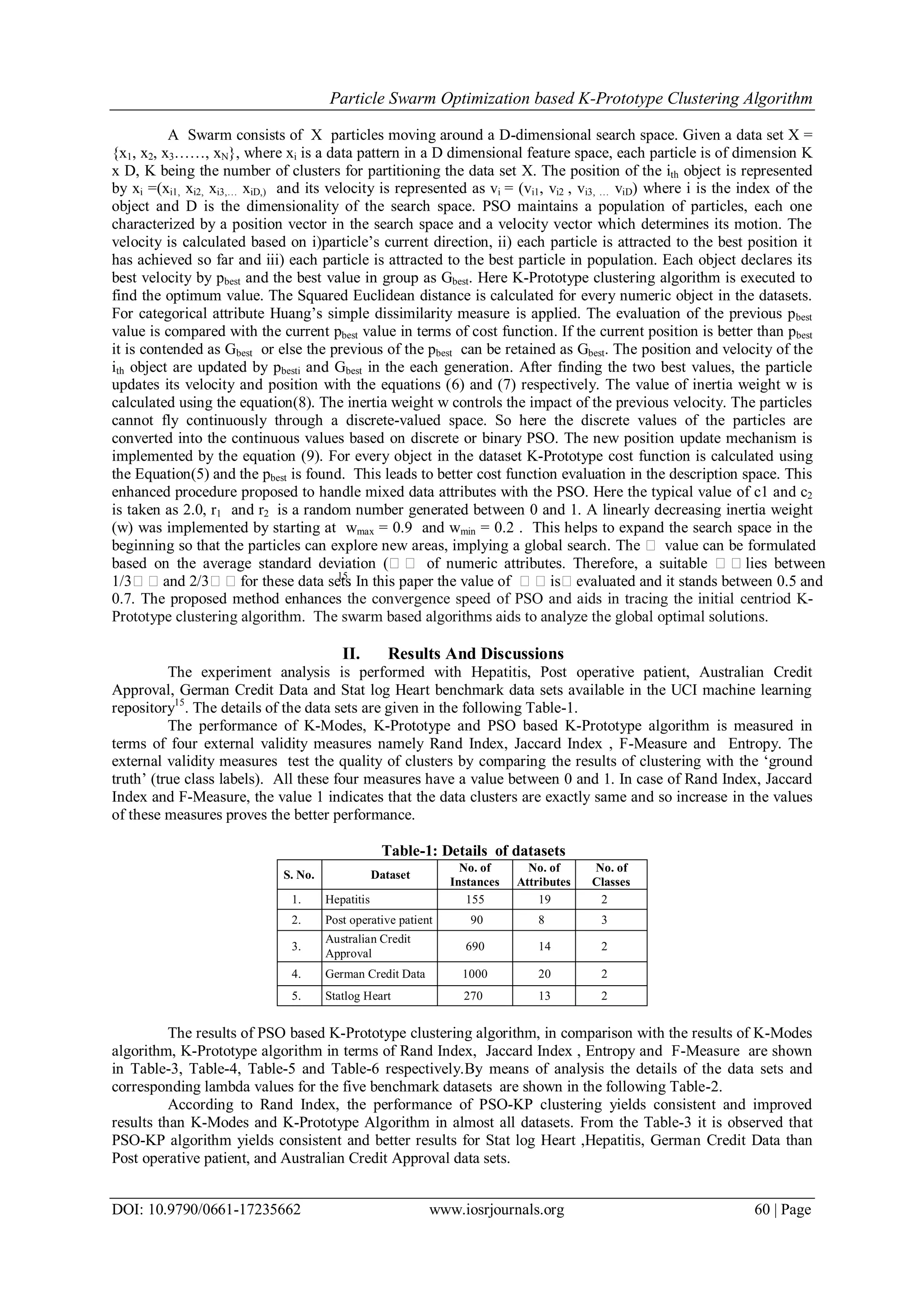 Particle Swarm Optimization Based K Prototype Clustering Algorithm Pdf 0184