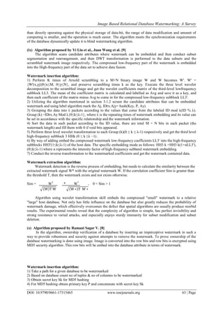 Image Based Relational Database Watermarking: A Survey | PDF | Databases | Computer Software and ...