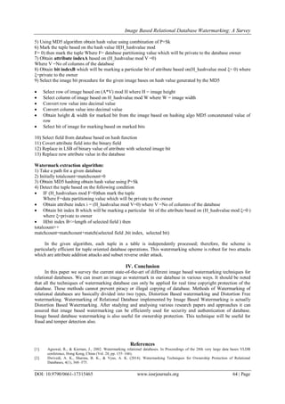 Image Based Relational Database Watermarking: A Survey | PDF | Databases | Computer Software and ...