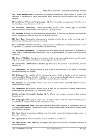 Image Based Relational Database Watermarking: A Survey | PDF | Databases | Computer Software and ...