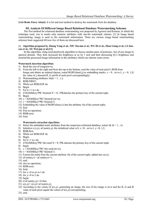 Image Based Relational Database Watermarking: A Survey | PDF | Databases | Computer Software and ...