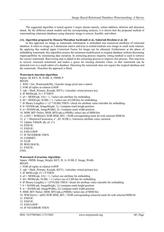 Image Based Relational Database Watermarking: A Survey | PDF | Databases | Computer Software and ...