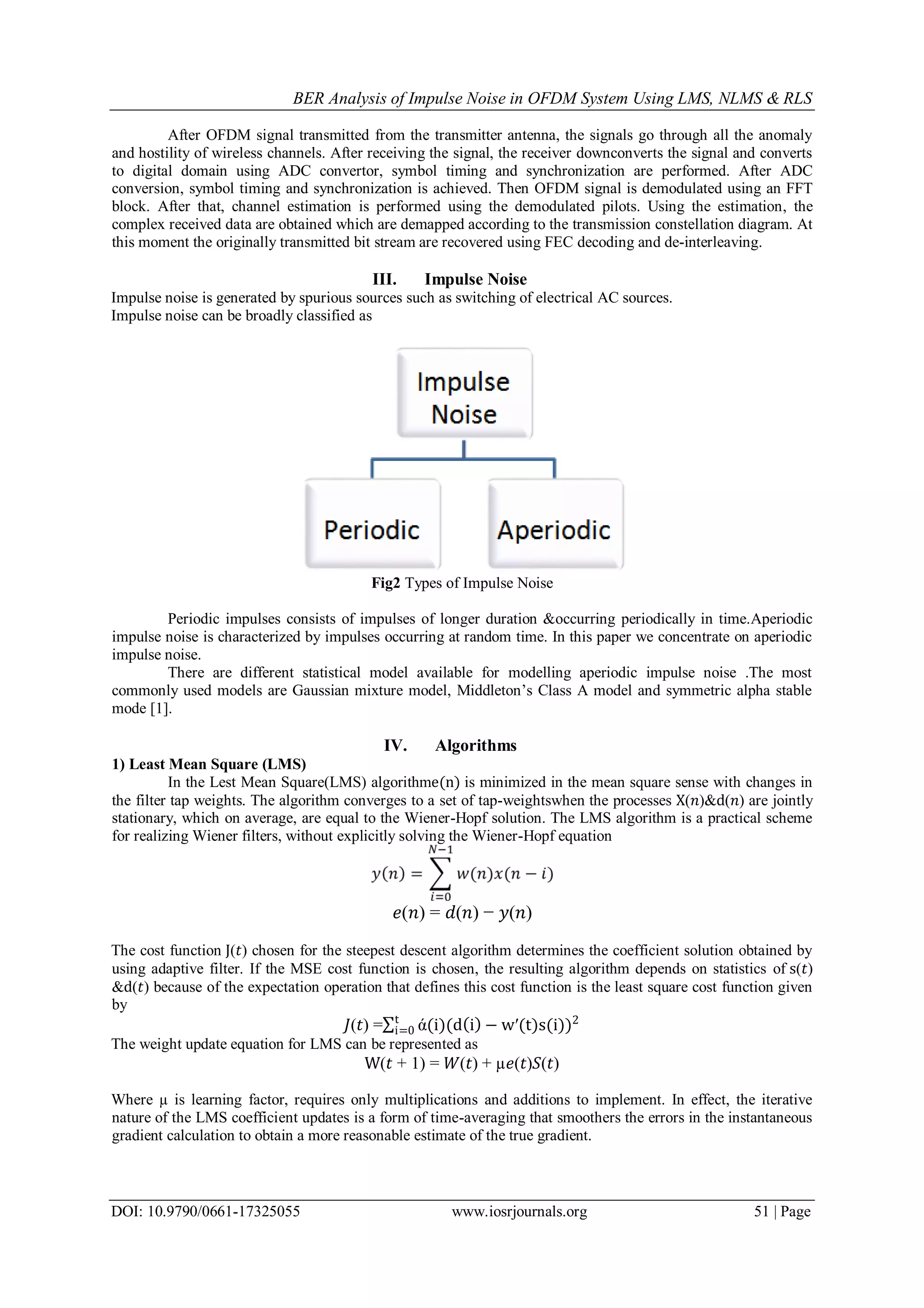 BER Analysis ofImpulse Noise inOFDM System Using LMS,NLMS&RLS | PDF