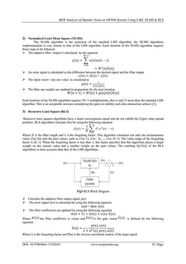 BER Analysis ofImpulse Noise inOFDM System Using LMS,NLMS&RLS | PDF
