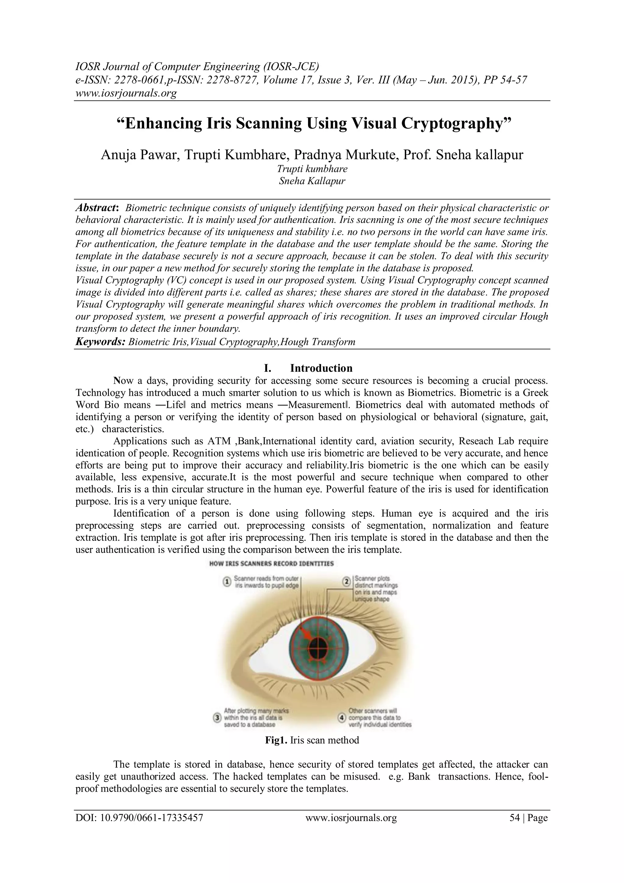 “Enhancing Iris Scanning Using Visual Cryptography” | PDF | Computing | Technology & Computing