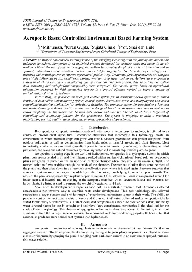 Aeroponic Based Controlled Environment Based Farming System | PDF