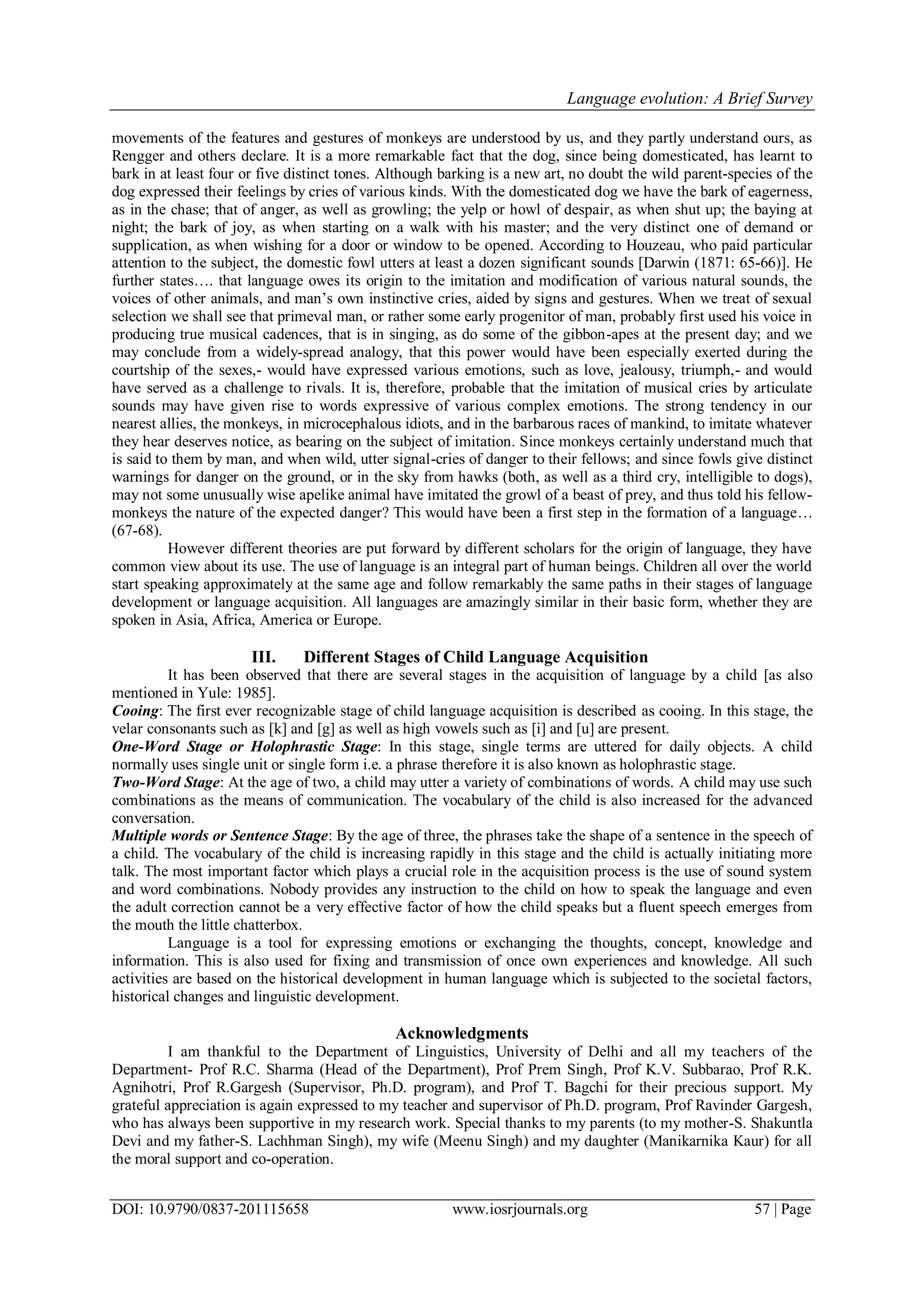 Language evolution: A Brief Survey | PDF