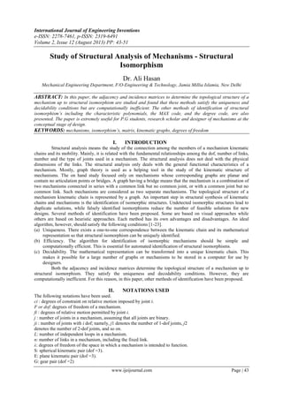 Study of Structural Analysis of Mechanisms - Structural Isomorphism | PDF