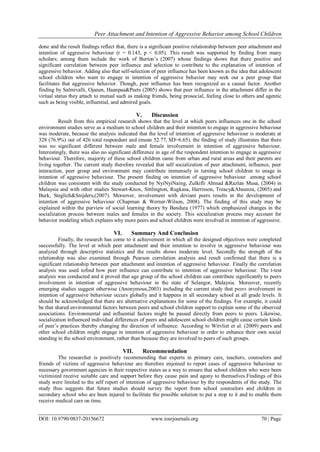 Peer Attachment and Intention of Aggressive Behavior among School ...