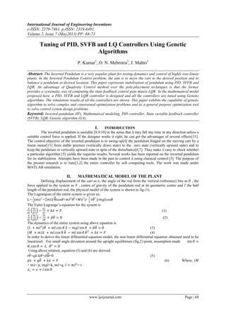 Tuning of PID, SVFB and LQ Controllers Using Genetic Algorithms | PDF
