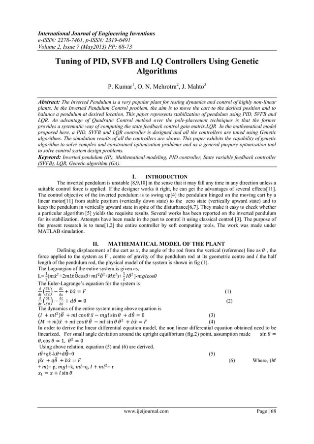 Tuning of PID, SVFB and LQ Controllers Using Genetic Algorithms | PDF