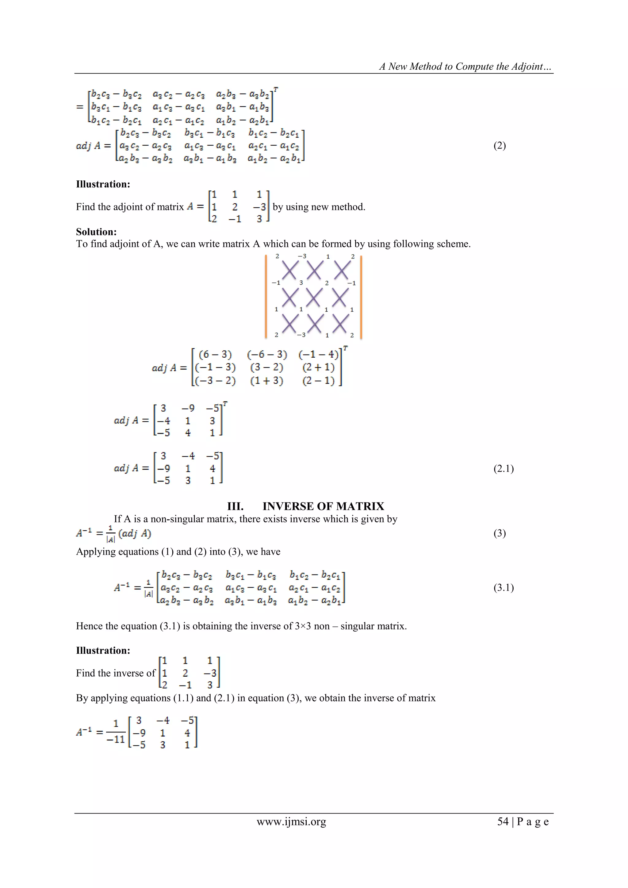 A New Method to Compute the Adjoint and Inverse of a 3 × 3 non – singular Matrices | PDF ...