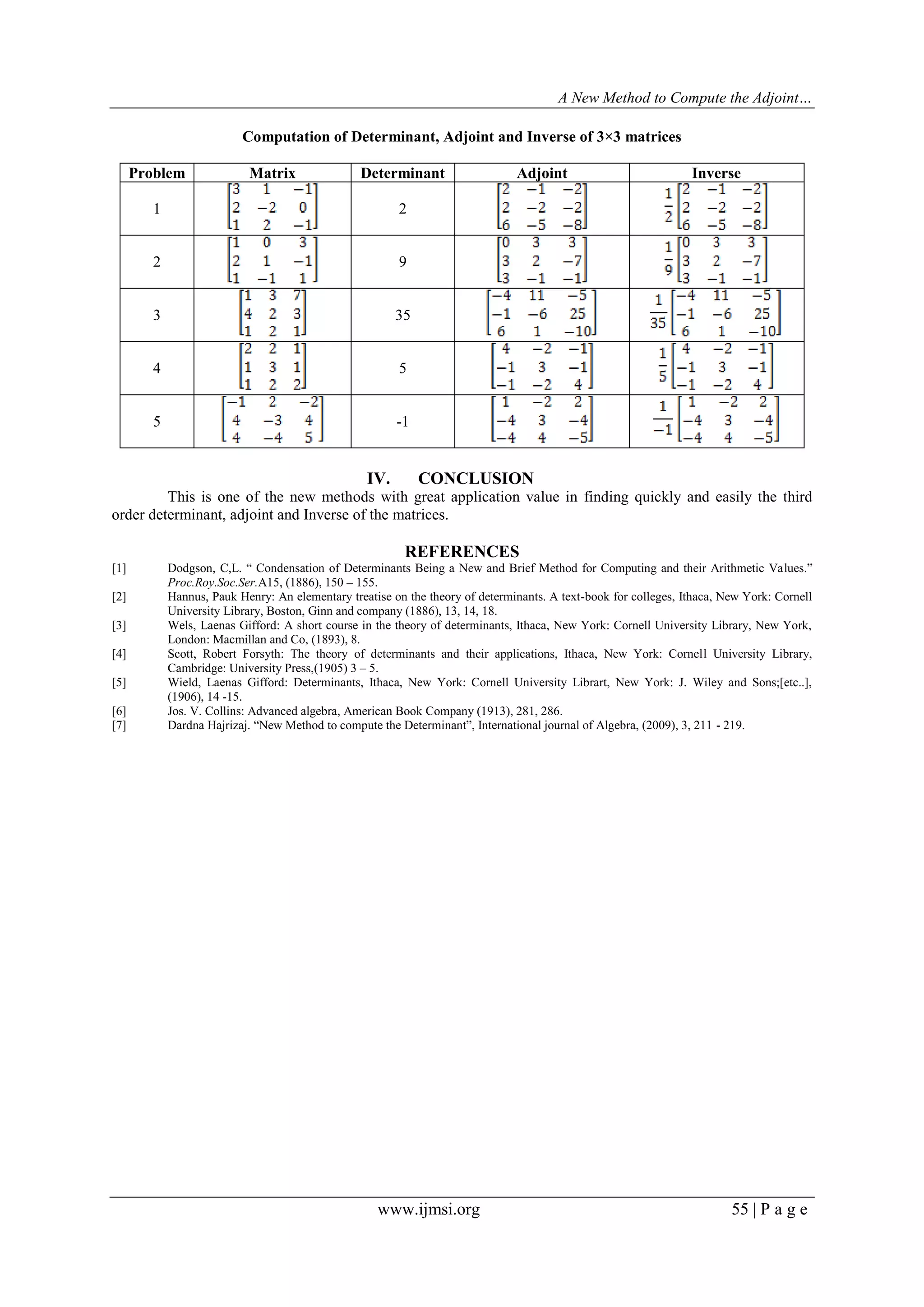 A New Method to Compute the Adjoint and Inverse of a 3 × 3 non – singular Matrices | PDF ...