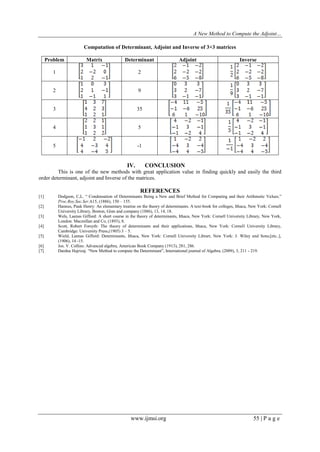 A New Method to Compute the Adjoint and Inverse of a 3 × 3 non – singular Matrices | PDF ...