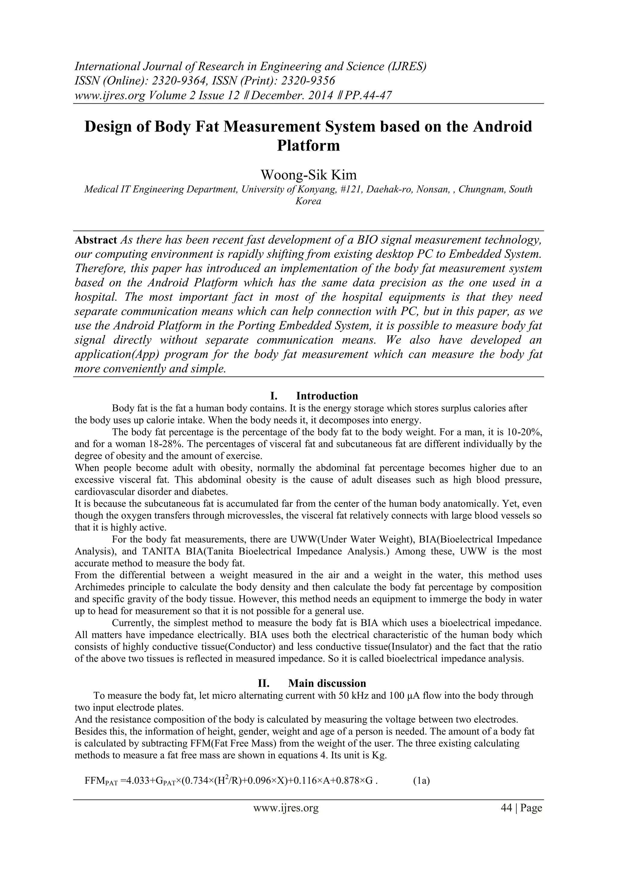 Design of Body Fat Measurement System based on the Android Platform | PDF