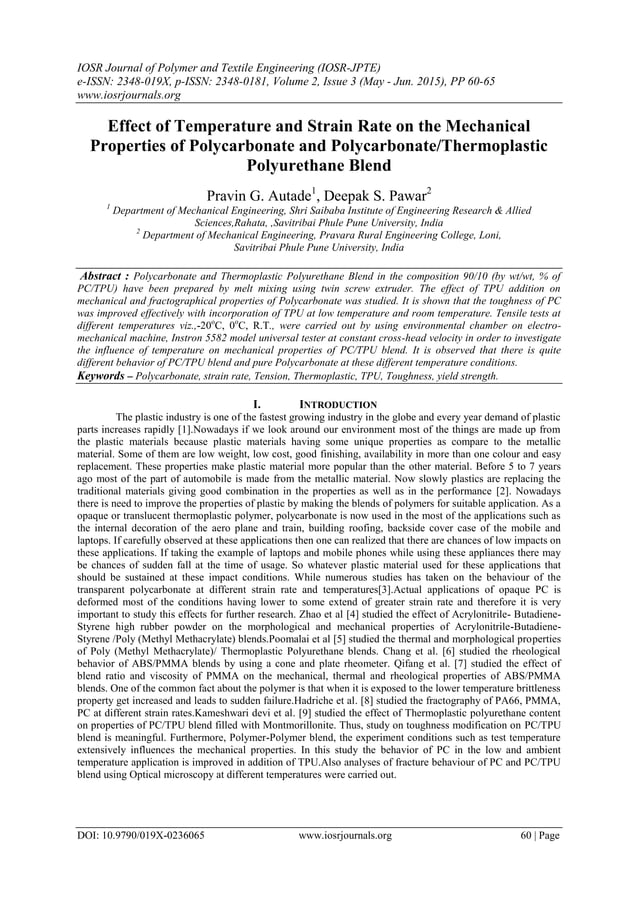Effect of Temperature and Strain Rate on the Mechanical Properties of Polycarbonate and ...