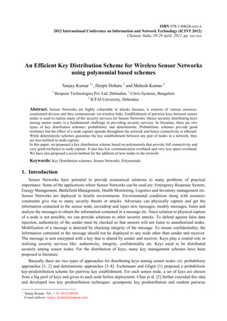 An Efficient Key Distribution Scheme for Wireless Sensor Networks using polynomial based schemes ...