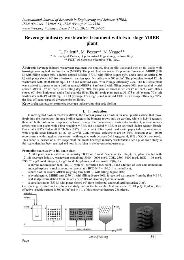 Beverage industry wastewater treatment with two–stage MBBR plant | PDF
