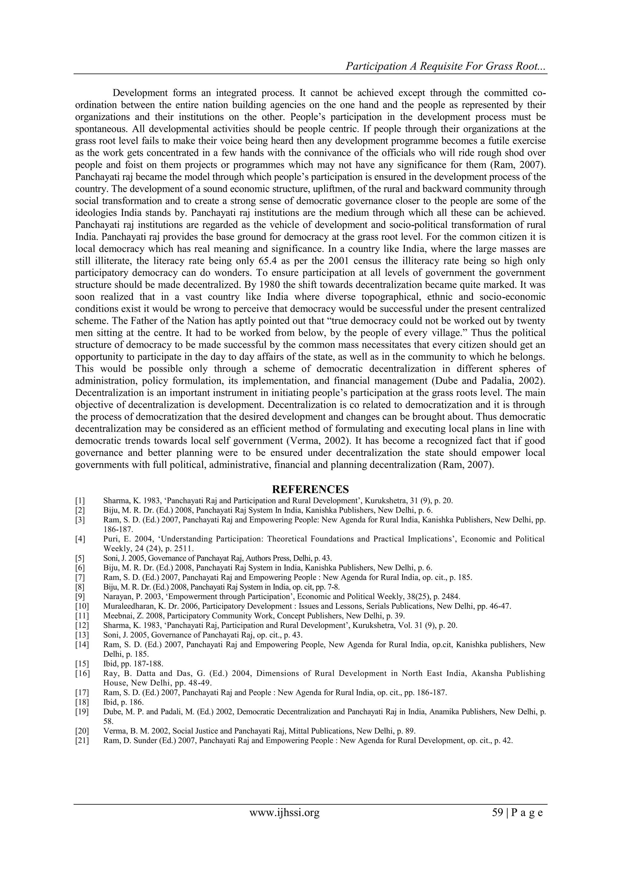 Participation a Requisite for Grass Root Democracy. An Indian Overview | PDF