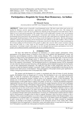 Participation a Requisite for Grass Root Democracy. An Indian Overview ...