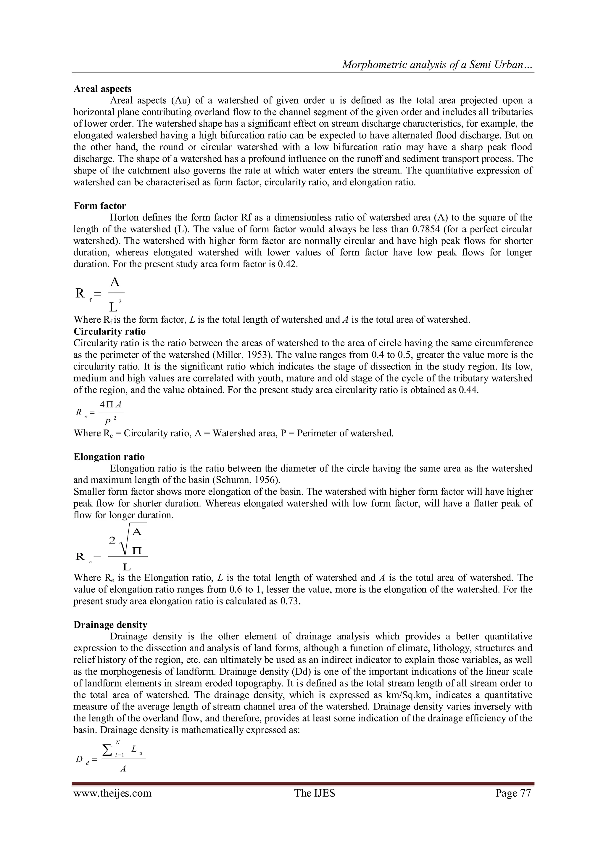 Morphometric analysis of a Semi Urban Watershed, trans Yamuna, draining ...