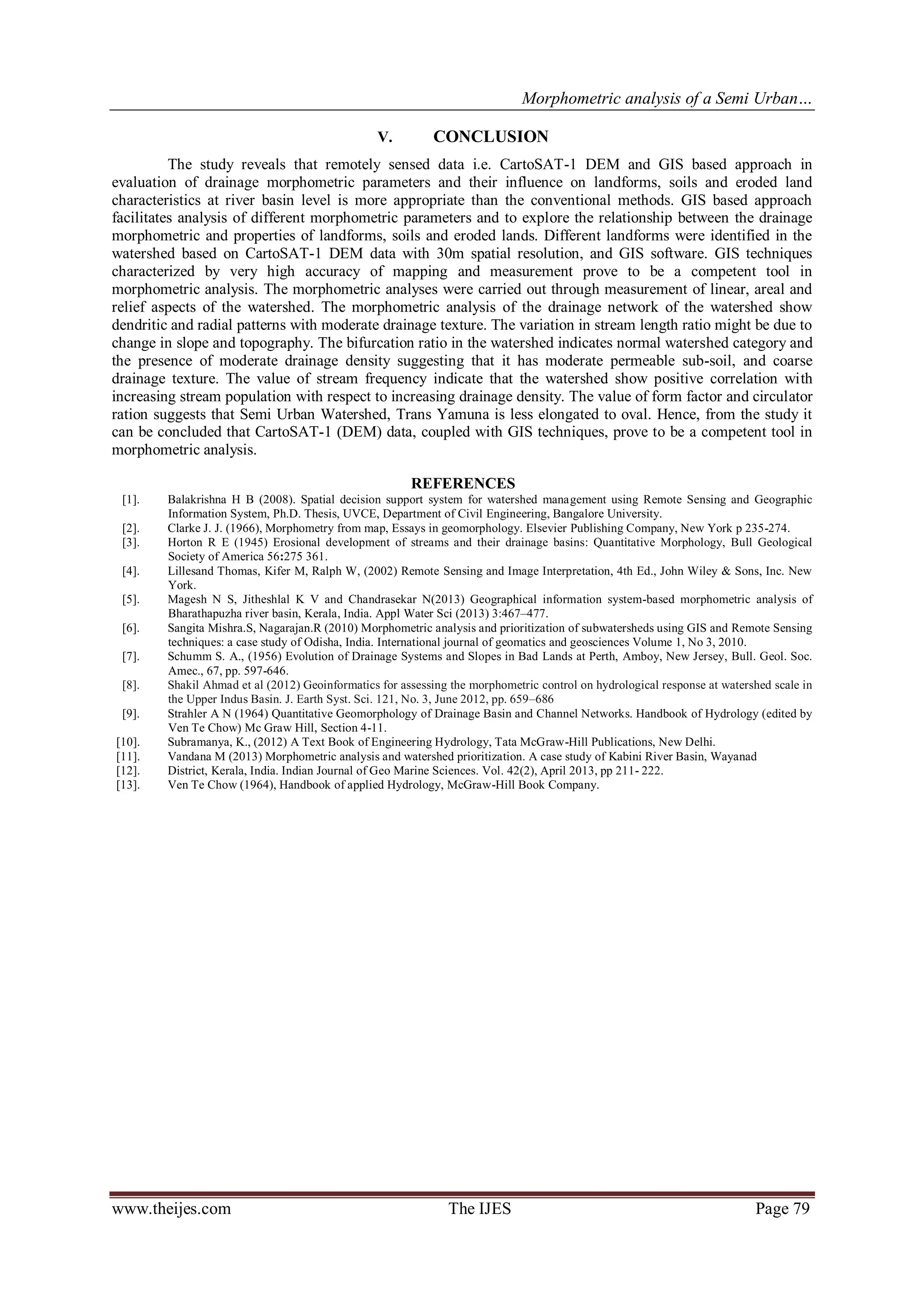 Morphometric analysis of a Semi Urban Watershed, trans Yamuna, draining ...